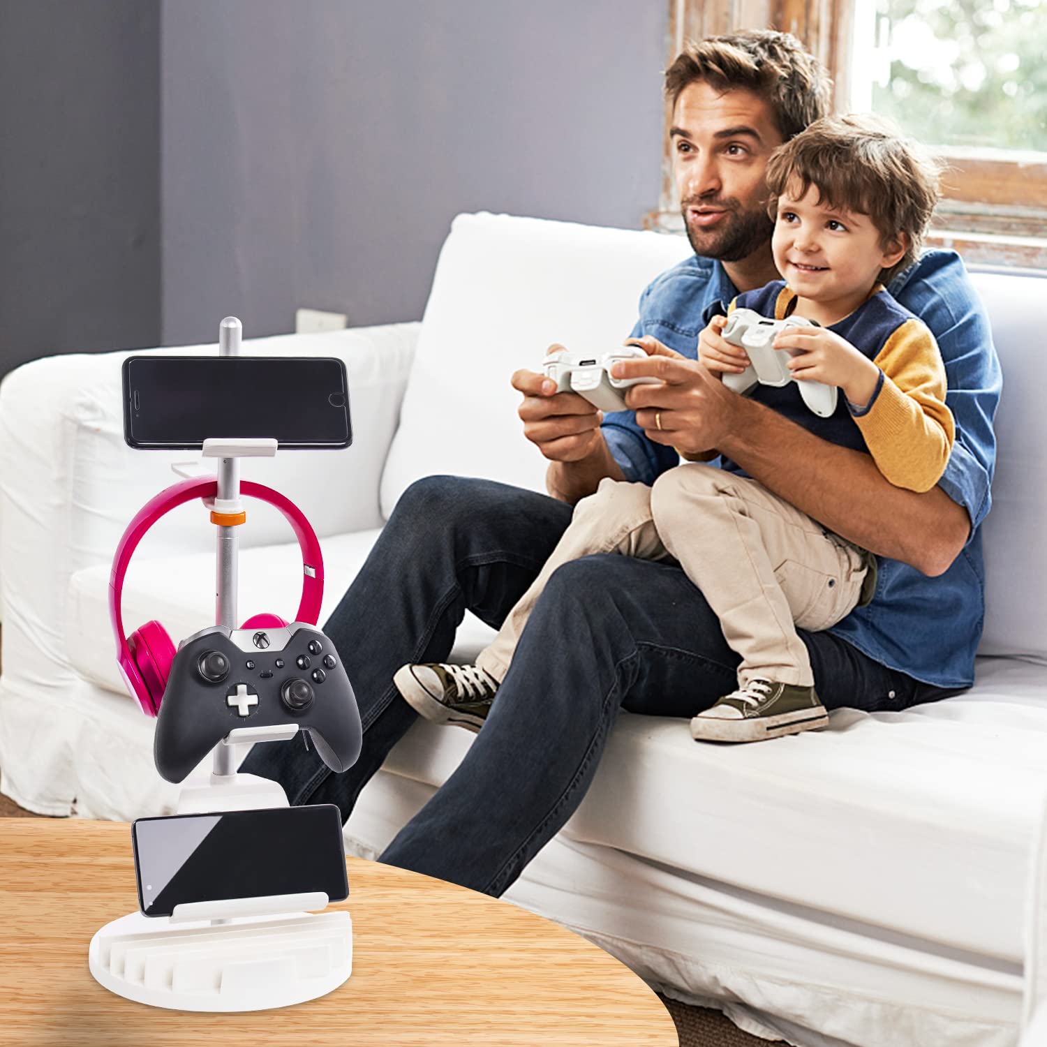 TGS Headphone Stand Controller Holder Multi-Space Adjustable Headset Holder Gaming Desk Accessories for All Universal Gaming PC Accessories Xbox PS4 PS5 Nintendo Switch
