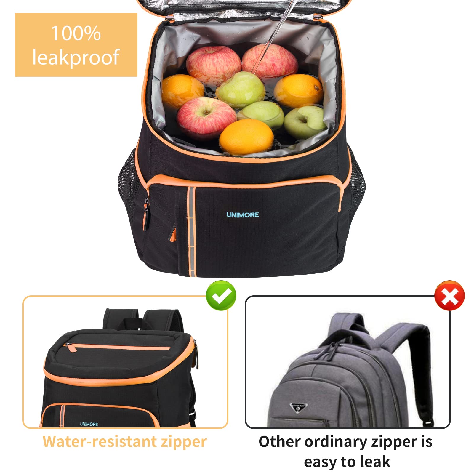 UNIMORE Insulated Leakproof Backpack Cooler - 25L Capacity, 12Hrs Ice Keeping, Waterproof, Black