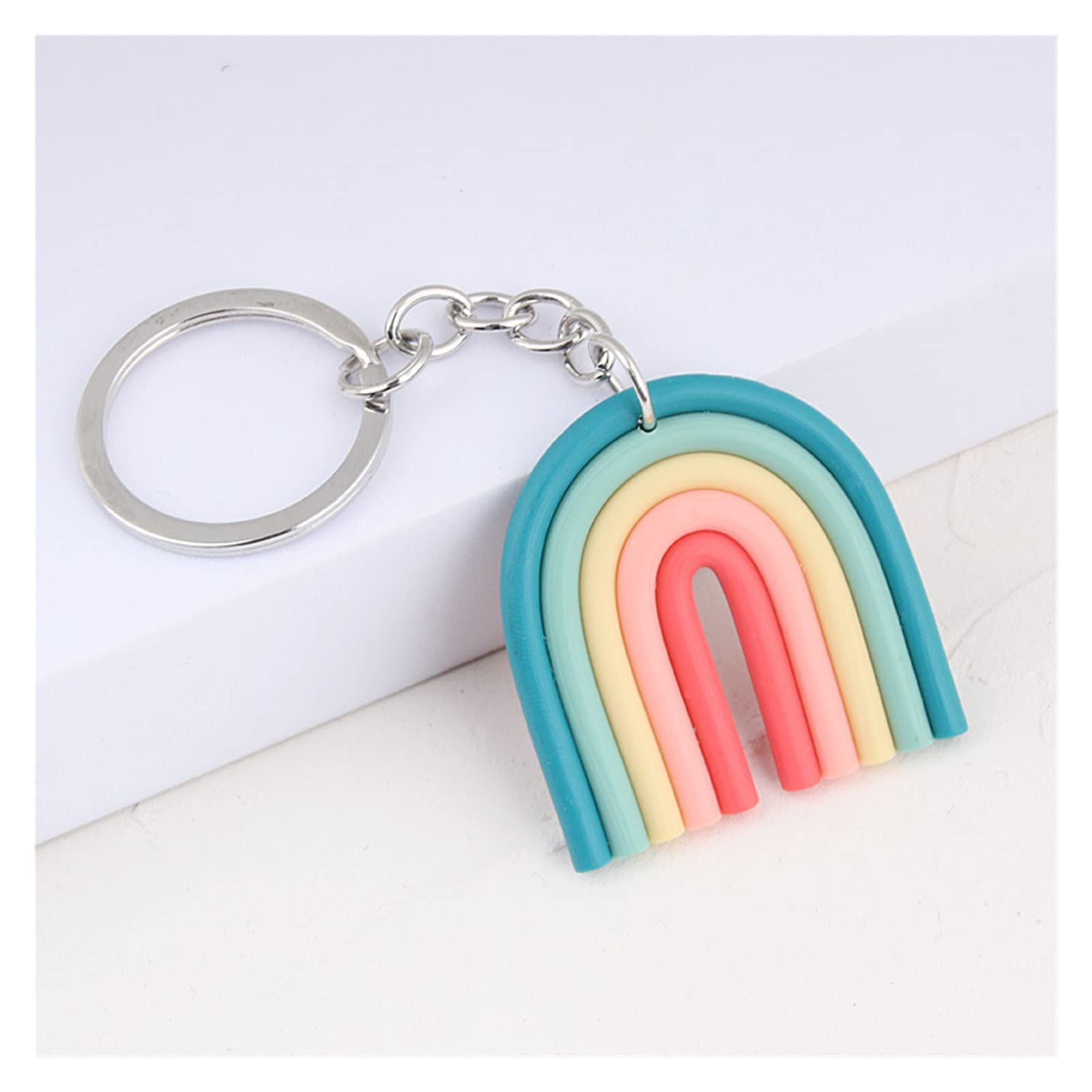 Unisex Keychain Rainbow Keychain Smiley Keyring Ladies Handbag Accessories Car Hanging Gift (Color : E3109, Size : One Size)