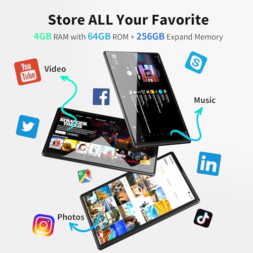 SGIN 10 Inch Tablet with Octa-Core 2.0Ghz Processor, 4GB RAM 64GB ROM Android 12 Tablets with 1280 * 800 IPS HD Display, 2MP+5MP Dual Camera, WiFi, Bluetooth 5.0, 6000mAh, GPS, Black