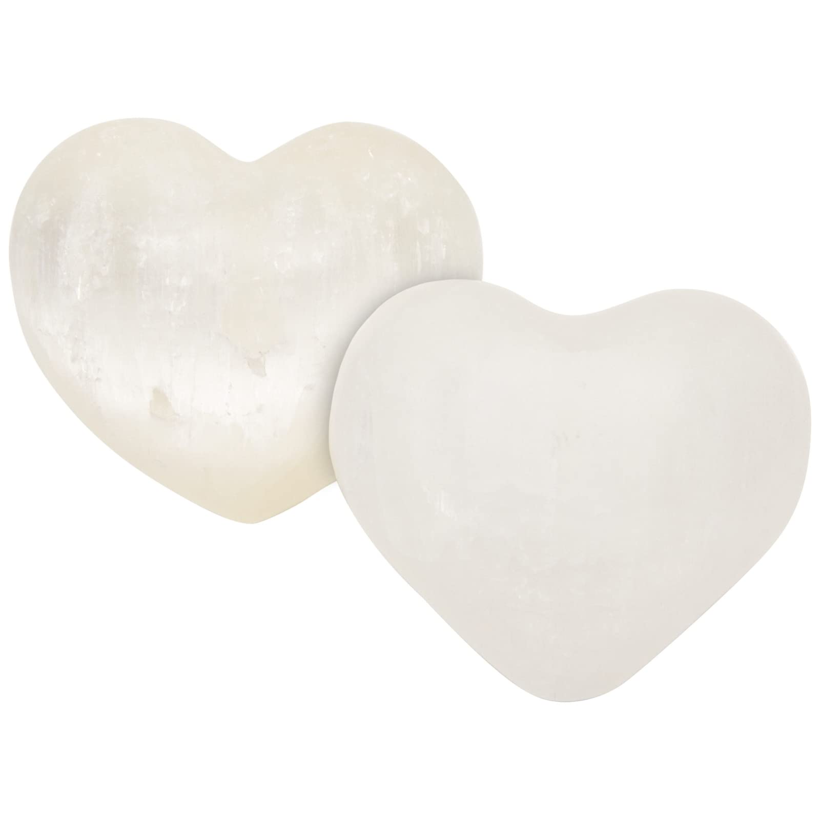 Wellbrite 2 Pack Small Heart Shaped Crystal Stones, Pocket Sized Selenite Wands (1.1 x 2 Inches)