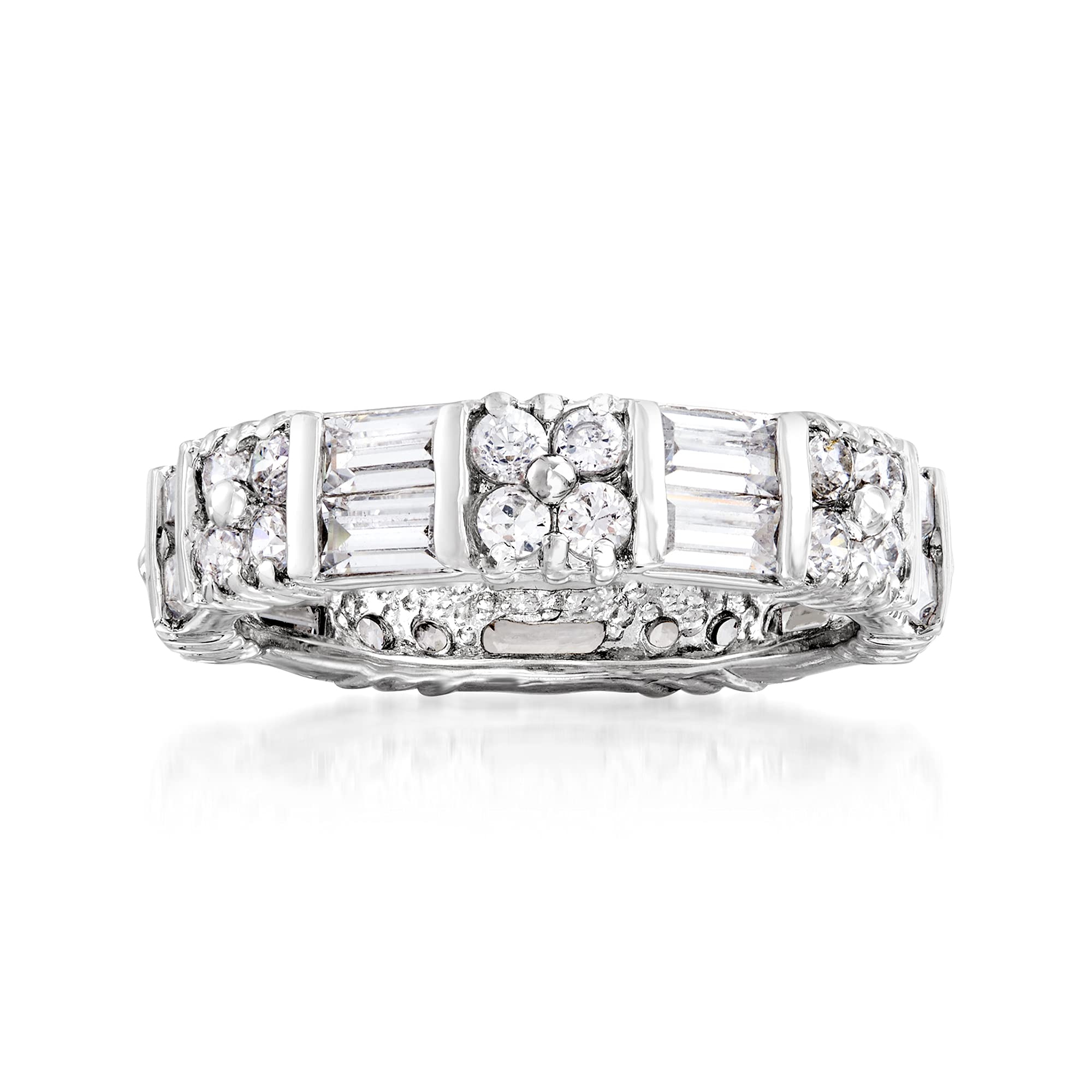 Ross-Simons 3.20 ct. t.w. Baguette and Round CZ Eternity Band in Sterling Silver. Size 8