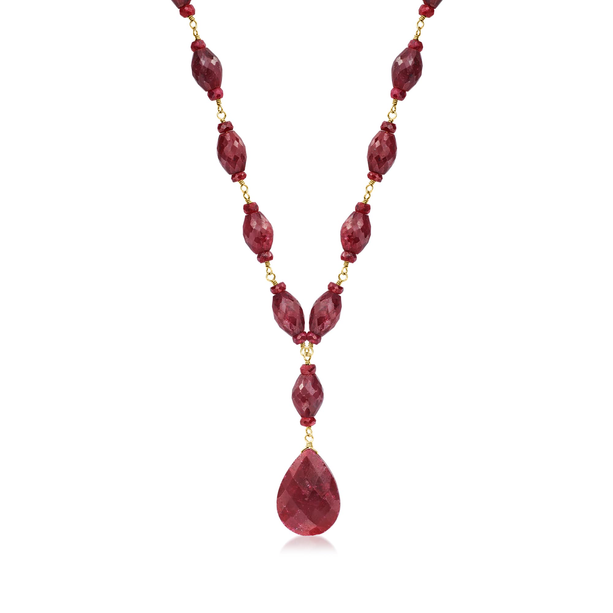 Ross-Simons 185.00 ct. t.w. Ruby Drop Necklace in 18kt Yellow Gold Over Sterling Silver. 20 inches