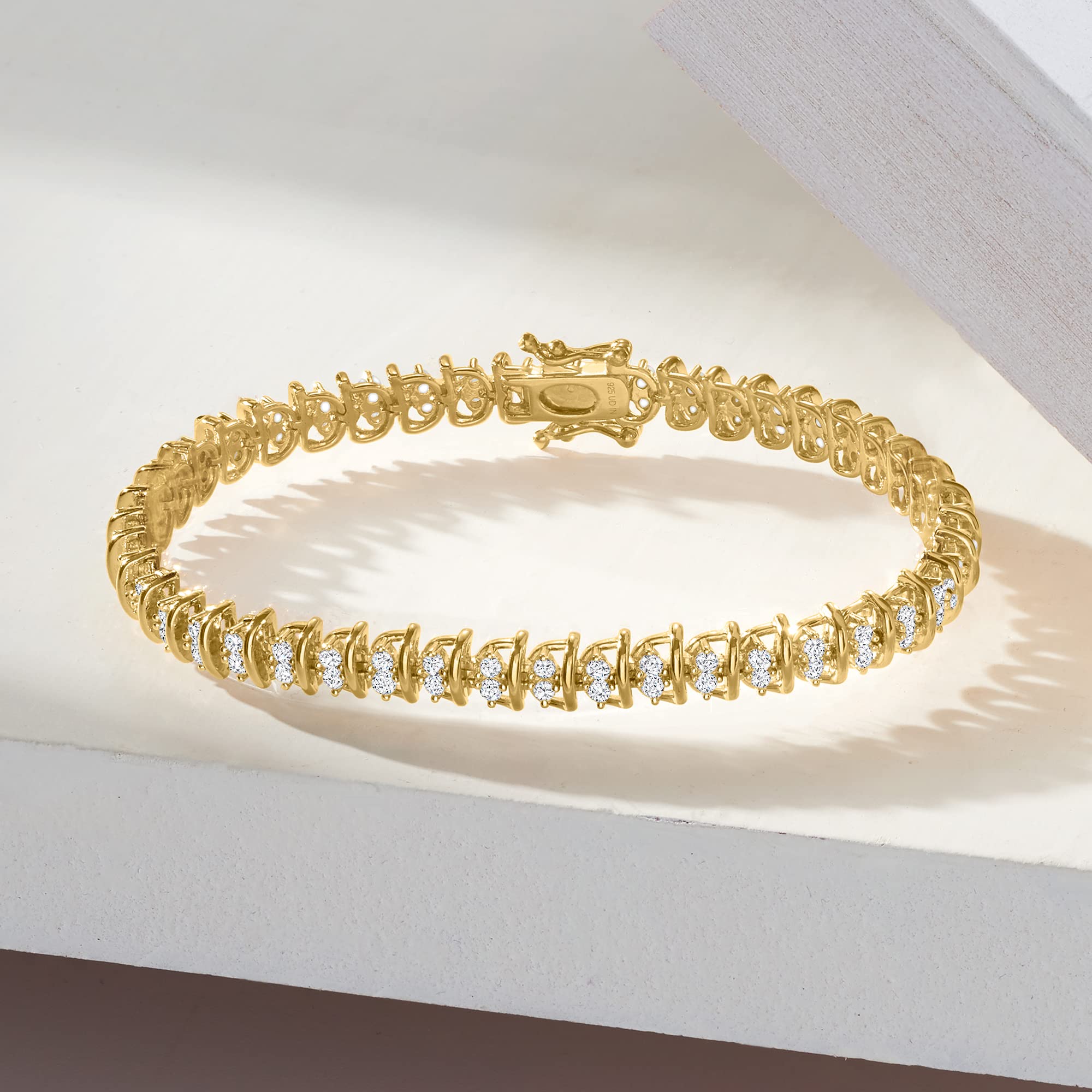 Ross-Simons 2.00 ct. t.w. Diamond Swirl-Link Tennis Bracelet in 18kt Gold Over Sterling. 7 inches