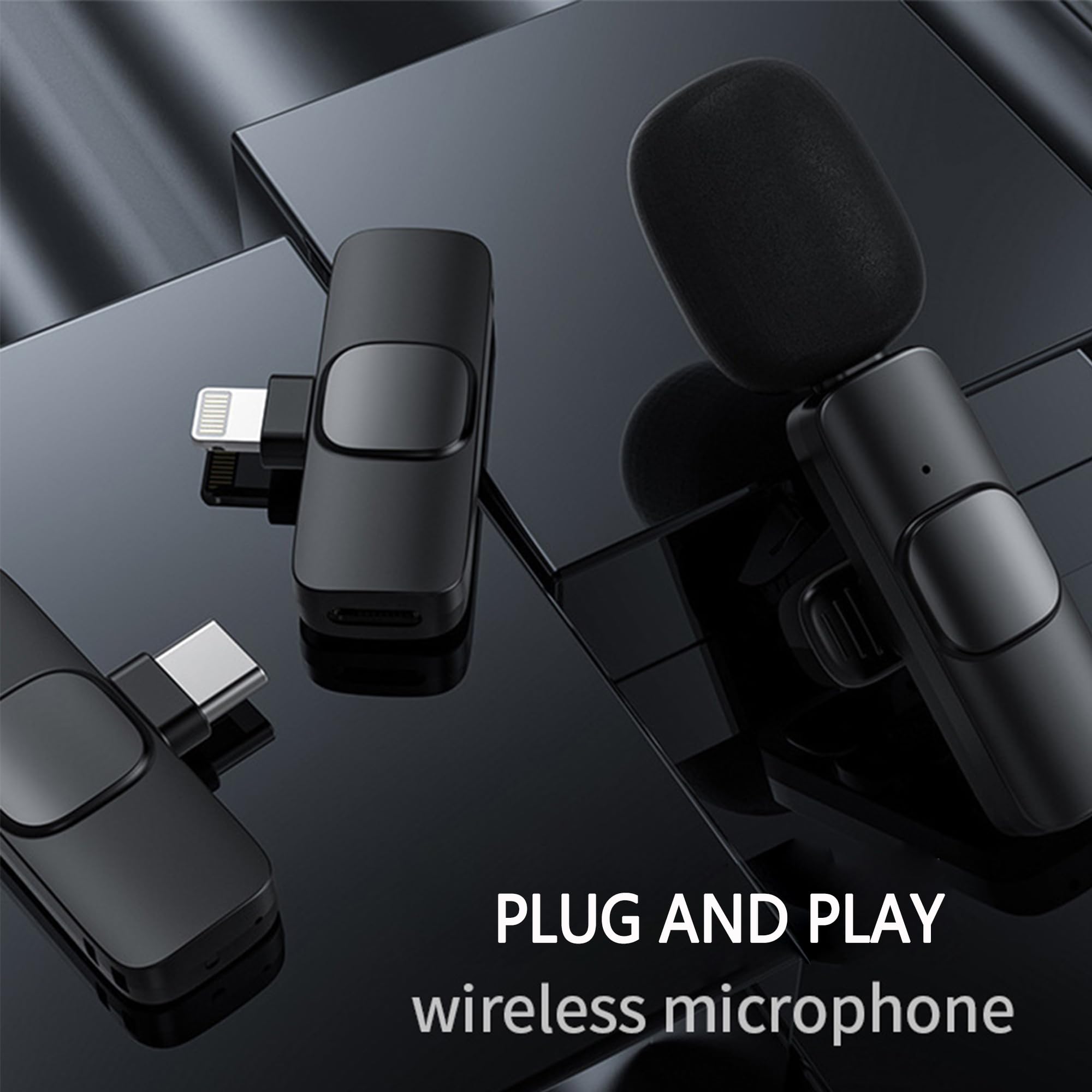 Professional Wireless Lavalier Lapel Microphone, (Plug&Play/2.4GHz), 2 Mini Wireless Recording Microphone for iPhone Video Recording, Tiktok,Live Streaming, YouTube