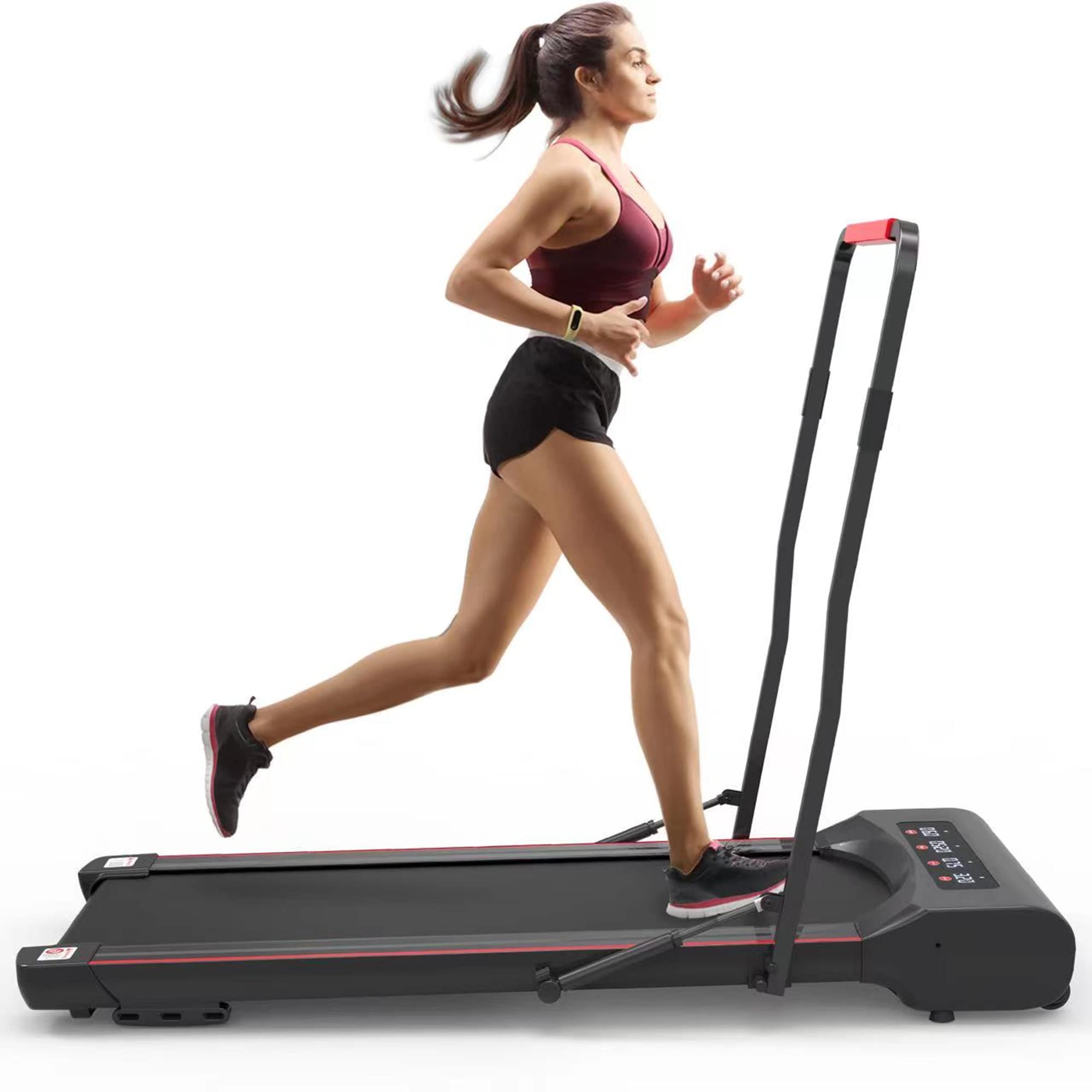 Walking Pad Treadmill Under Desk with Handlebar Foldable, 2 in 1 Under Desk Portable Walking Treadmill with Remote Control and LED Display, 2.5HP Walking Jogging Machine Walking for Home QWE234