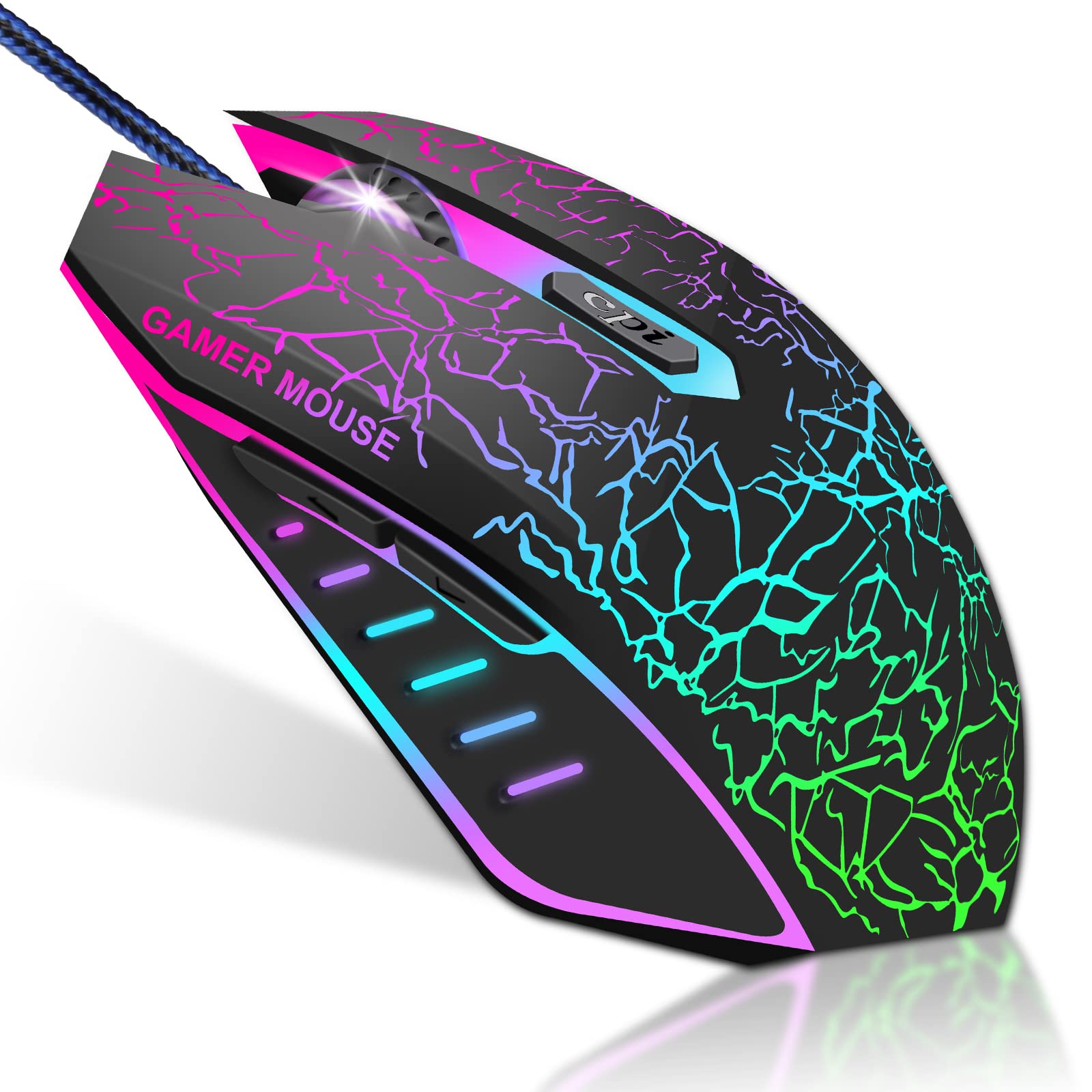 Wired Gaming Mouse , Optical USB Mice for Laptop/desktop, 1200 to 3600 4 Adjustable DPI and RGB light, Ergonomic with 6 Programmable Buttons for Computer Windows 7/8/10/XP Vista Linux Chromebook PC