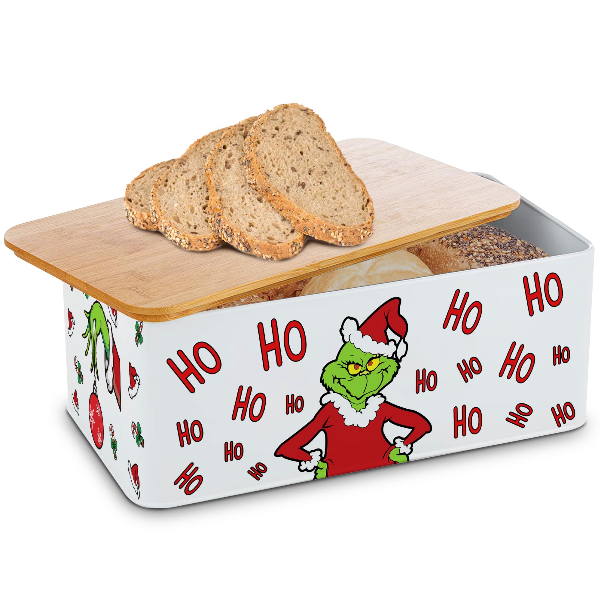 Two Bros. Repellent NOVIIML ead Box with Bamboo Cutting Board Lid, Modern Metal Bread Storage Container for Christmas Kitchen Decor, Christmas Kitchen Table Decorations Indoor Dining Room, for Women