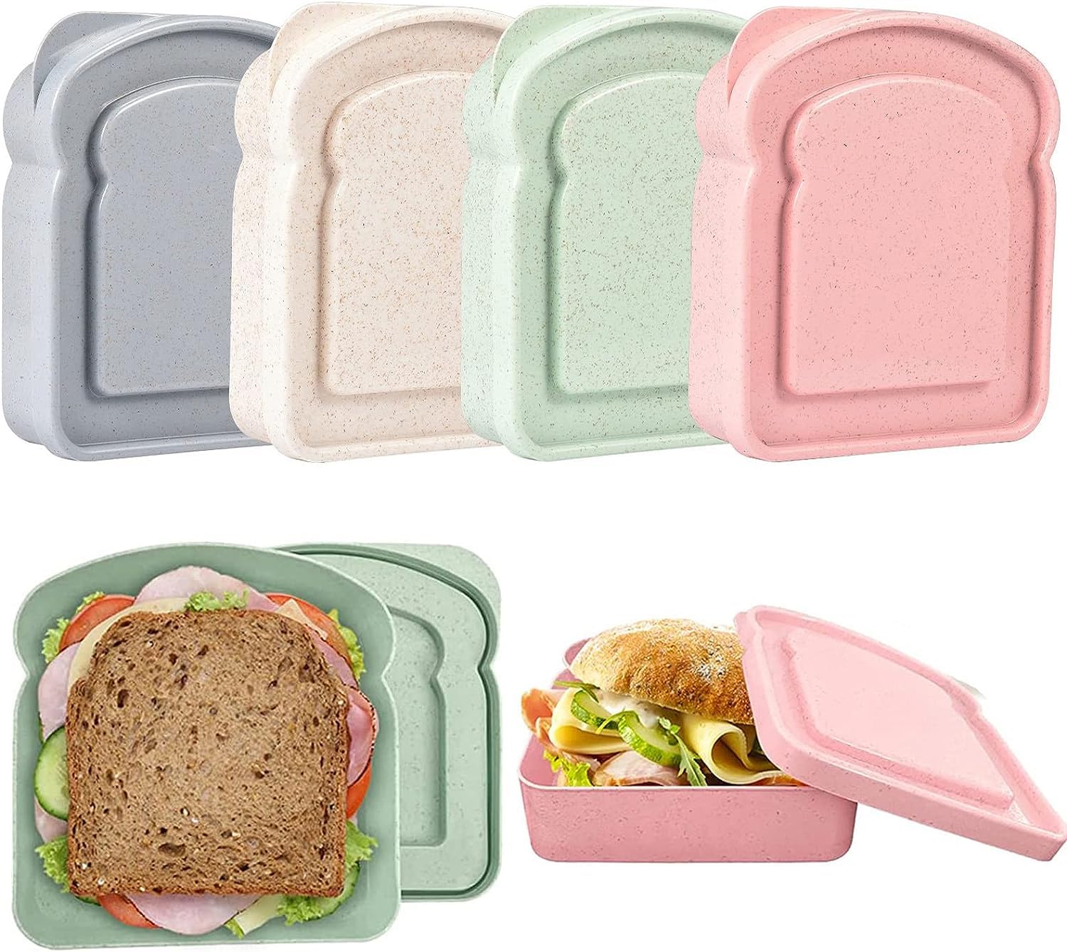 Sandwich Containers, Sandwich Containers for Lunch Boxes Plastic Toast Shape Food Storage Sandwich Box with Lid, BPA Free and Reusable, Microwave & Dishwasher Safe, for Family or Adults (Colorful)