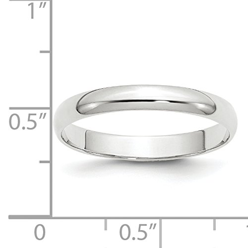 Solid 14k White Gold 3 mm Rounded Wedding Band Ring Size 9