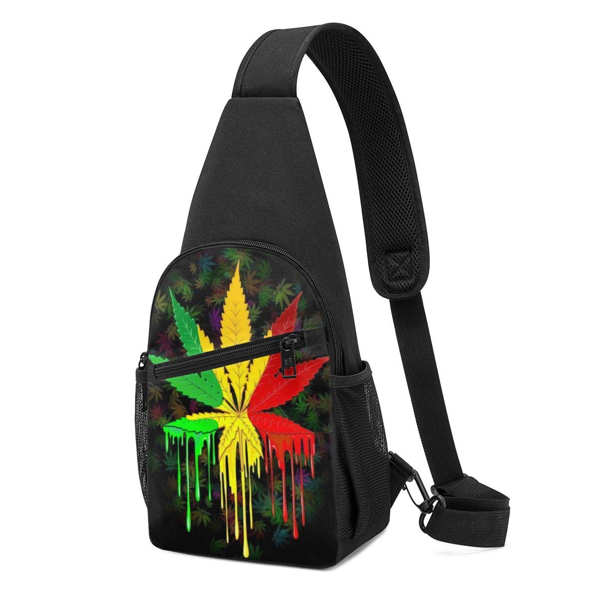 QIUYELONG Sling Backpack,Travel Hiking Daypack Pattern Rope Crossbody Shoulder Bag Green Yellow Red Leaf Weed Interest Printed