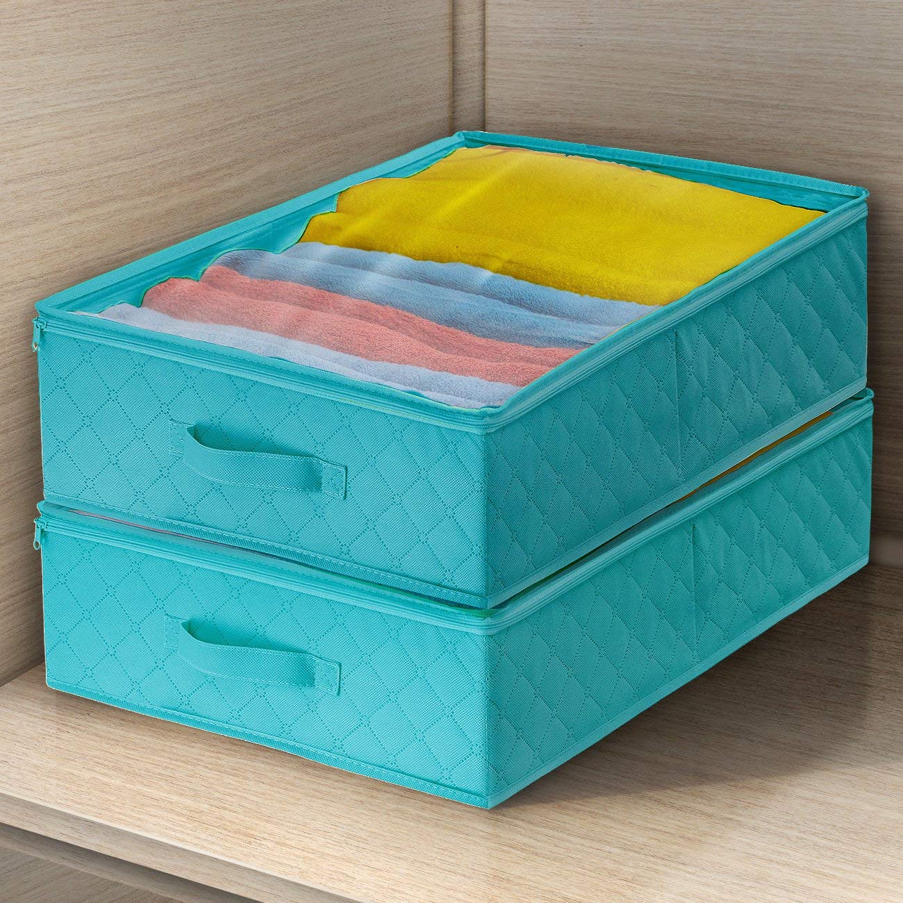 Sorbus Foldable Storage Bag Organizers, Large Clear Window & Carry Handles, Great for Clothes, Blankets, Closets, Bedrooms, and More (6-Pack, Aqua)