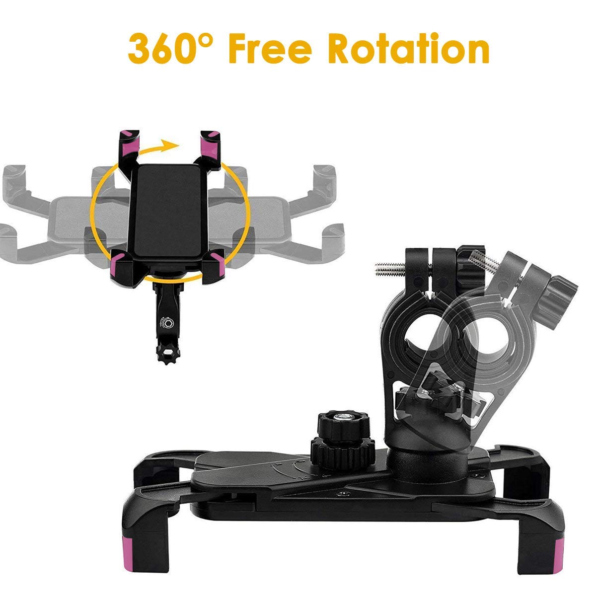 QMEET Bike Phone Mount 360°Rotation,Universal Motorcycle Handlebar Mount Bicycle Phone Holder for iPhone 11,12 Pro Max,S9,S10 and More 3.5"-6.8" Cellphone(Black Pink)