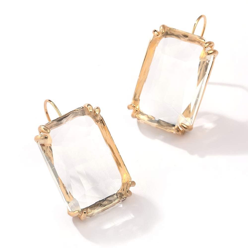 Square Transparent Glass Drop Earrings for Women Multicolor Trendy Geometric Dangle Earrings Minimalist Statement Jewelry Wedding Gift-6 Set