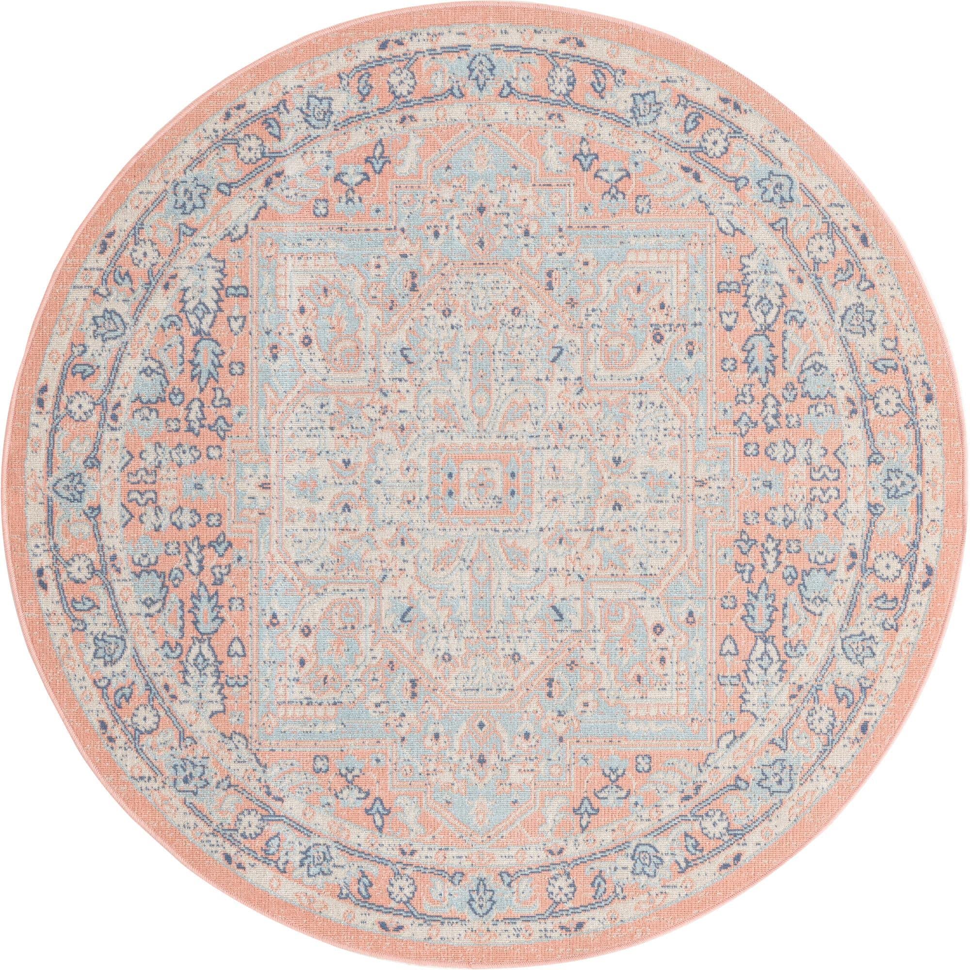 Unique Loom Whitney Collection Area Rug - Milano (5' 3" Round, Powder Pink/ Blue)
