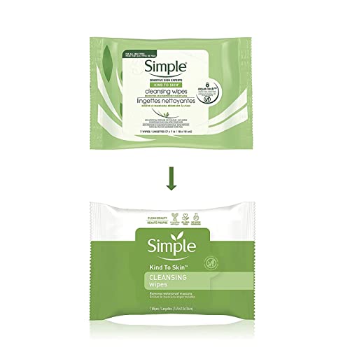 Simple Kind to Skin Cleansing Wipes Gentle and Effective Makeup Remover Micellar Free from color and dye, artificial perfume and harsh chemicals 25 Wipes