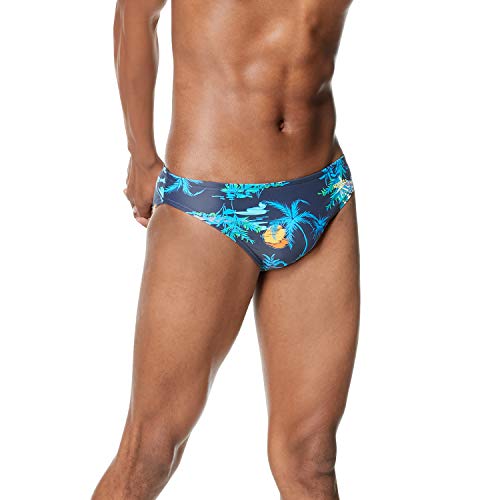 Speedo Men's Standard Swimsuit Brief Creora Highclo Printed, Paradise Peacoat, 28