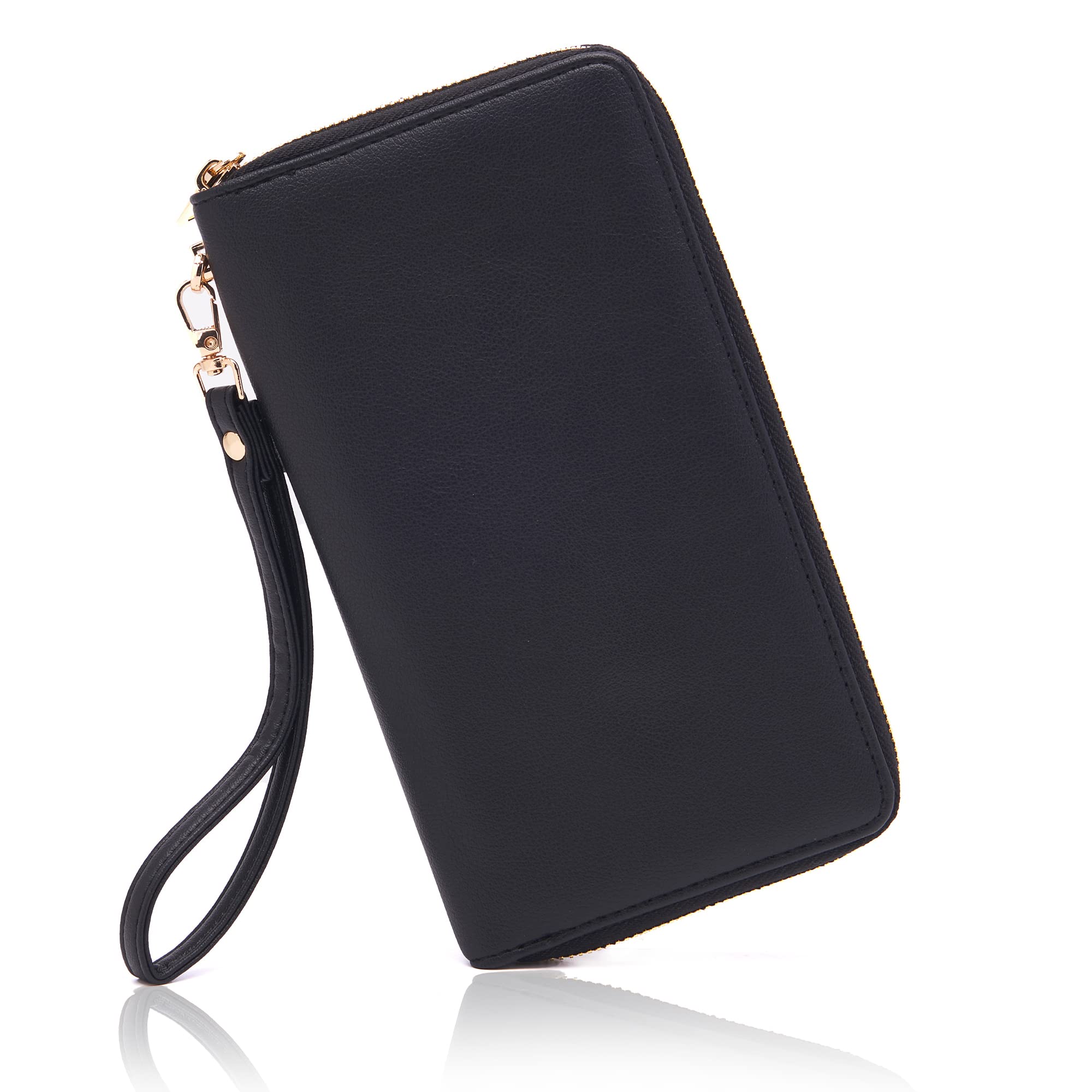 YZAOLL Women's Wallet RFID Blocking PU Leather Large Capacity Zip Around Credit Card Holder Cell Phone Checkbook Storage Bag Zipper Coin Purse,black