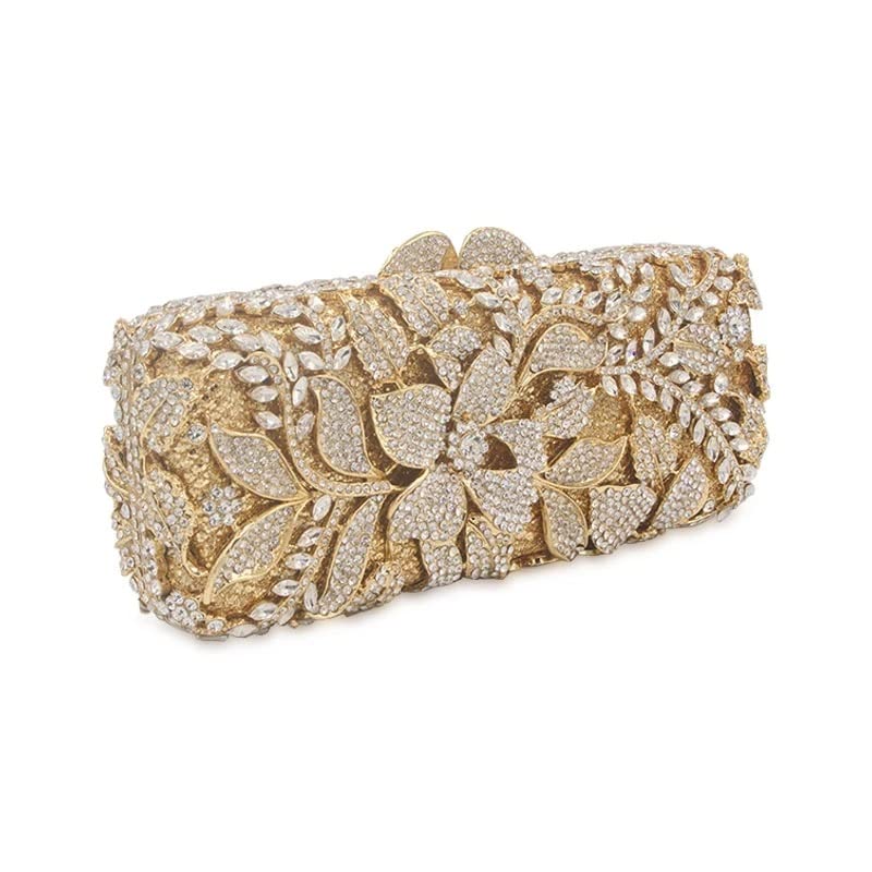 ZHUHW Women Purse Crystal Flower Metallic Clutches Female Chains Shoulder Bags Evening Handbags
