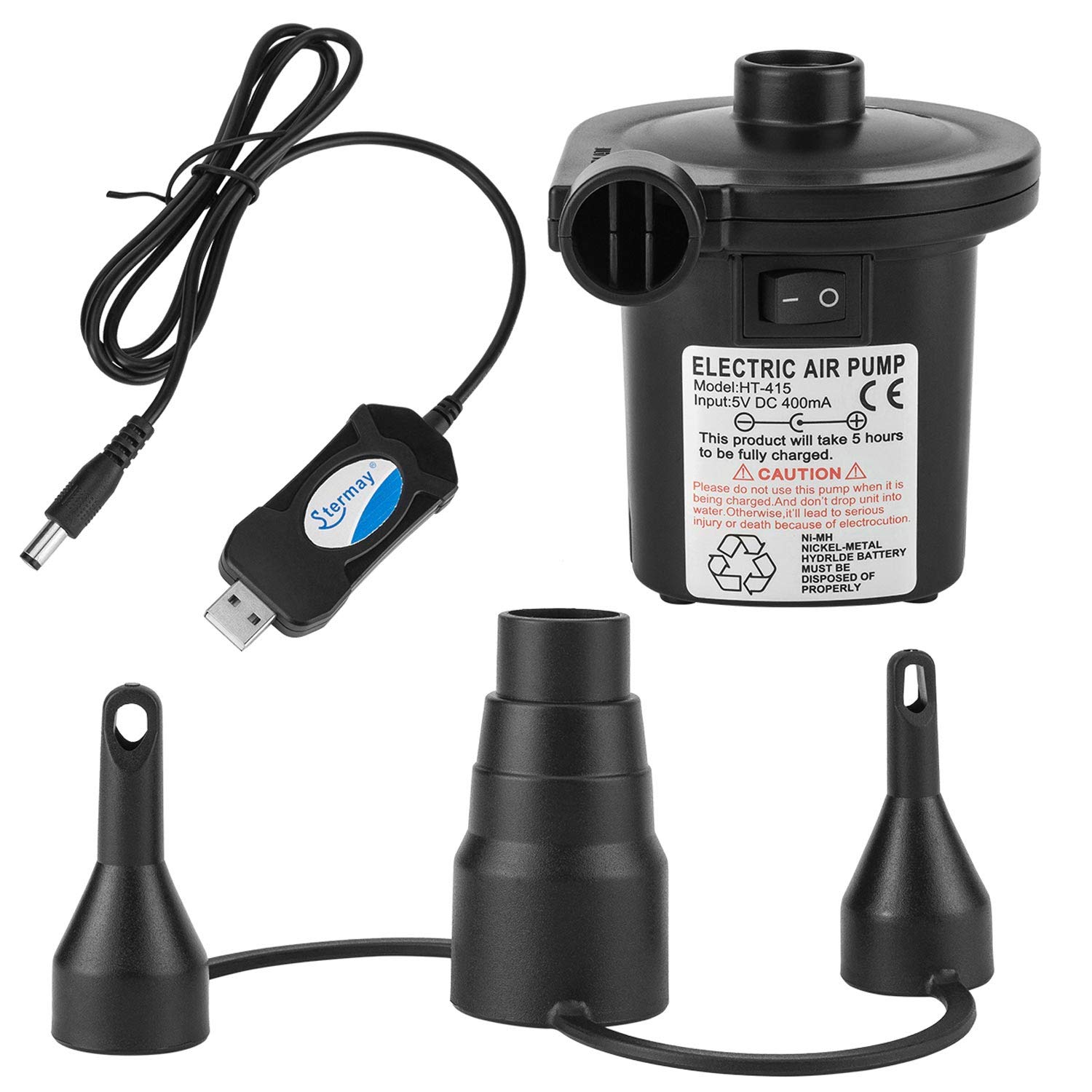 Rechargeable Electric air Pump,Portable Quick-Fill Inflator & Deflator with 3 Nozzles for Inflatables,Perfect for Inflatable Cushions, Air Mattress, Pool Toy, Swimming Ring
