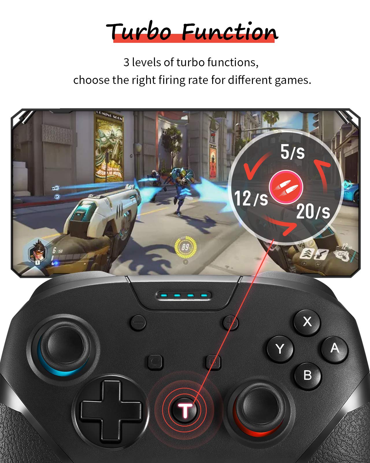TXLBTTL Switch Controller, Wireless Pro Controller for Switch, Remote Gamepad with Joystick for Game,Console Accessories, Adjustable Turbo Vibration, Ergonomic Non-Slip