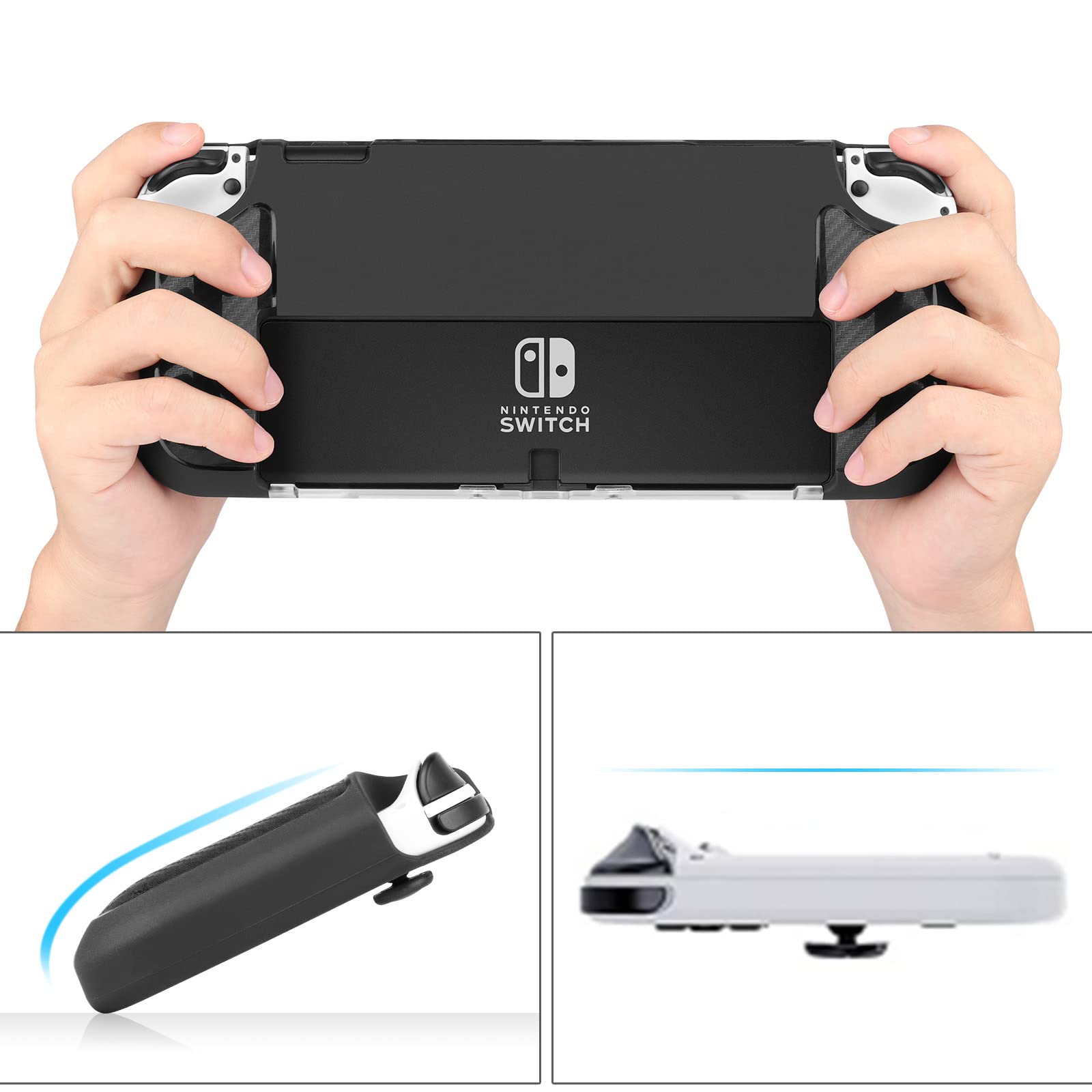 Trepcrow Protective Case Fit for Nintendo Switch OLED, TPU Grip and PC Protective Case Cover with Shock-Absorption Compatible with Nintendo Switch OLED Console,Black
