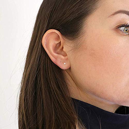Sterling Silver Stud Earrings for Women- 3 Pairs of 2mm Tiny Pearl Earrings Set Cartilage Small Tragus Earrings Nose Lip Rings, Silver