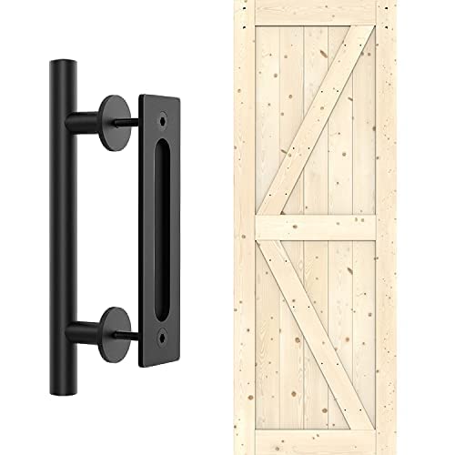 WINSOON 30in x 84 in Sliding Barn Door Interior Paneled Slab with 1 PC sliding barn door handle, DIY Unfinished Barn Doors Solid Spruce Wood, K Frame Planks, Pre-Drilled, Bottom Grooved