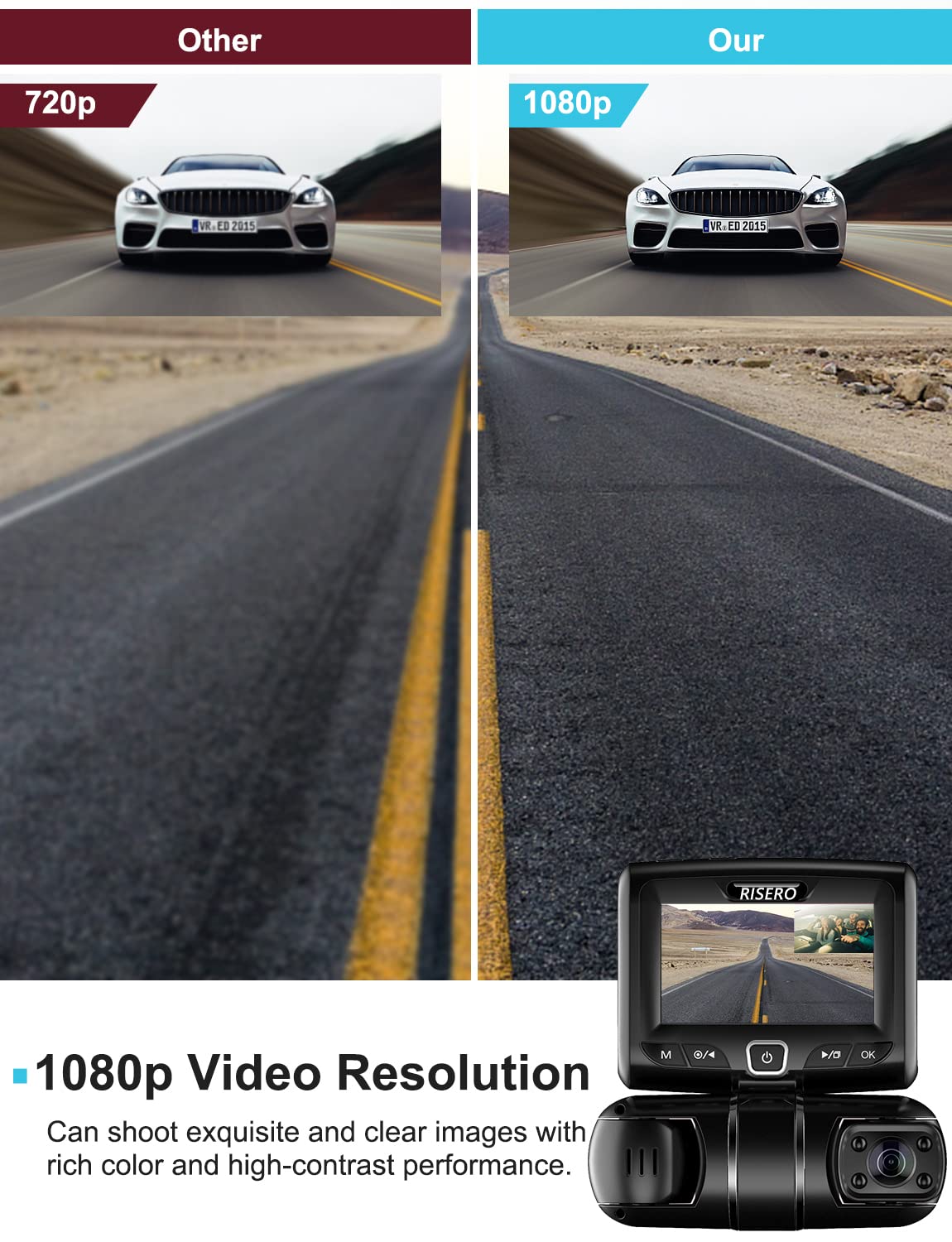 RISERO Dash Cam Front and Rear 1080P Car Dash Camera Car Dashboard Camera Recorder Infrared Night Vision 24H Parking Monitor APP WiFi 170°Angle Lens WDR Loop Recording G-Sensor Support 256GB