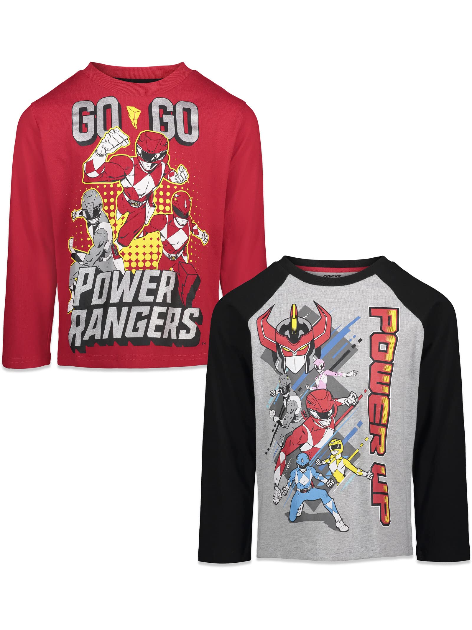Power Rangers Big Boys 2 Pack Long Sleeve Graphic T-Shirt Red Grey 7-8