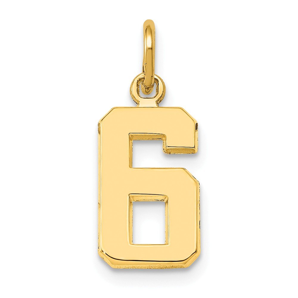 Solid 14k Yellow Gold Casted Small Number 6 Charm Pendant - 20mm x 7mm