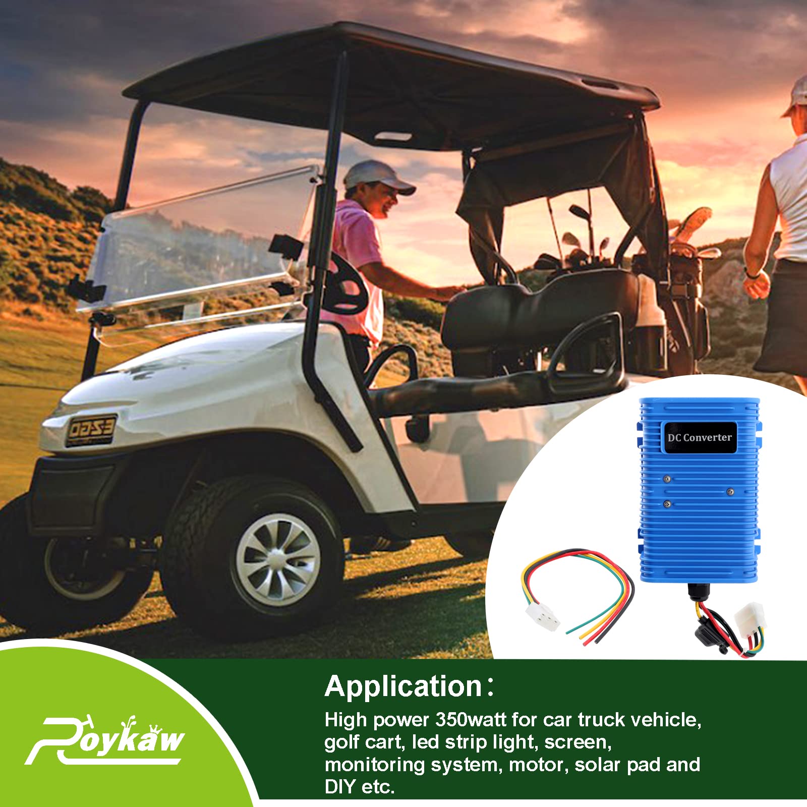 Roykaw Golf Cart Voltage Reducer Regulator Converter 36/48V to 12V Compatible with E-Z-GO Club Car Yamaha (30A/350W)