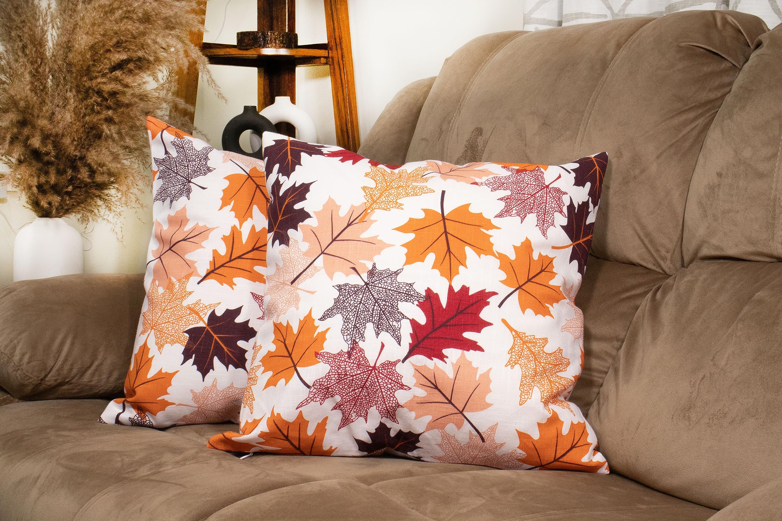 PurpleEssences Autumn Decorations Fall Porch Outdoor Throw Pillow Covers Décor Maple Leaves Farmhouse Cushion Cases 16 x 16 Inch Set of 2 for Home Couch Sofa Patio Bench - Maple Leaves