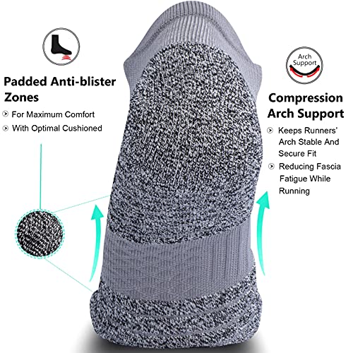 SITOISBE No Show Sports Compression Running Socks for Men Women Circulation 4-pairs, Low Cut Cushioned Socks Moisture Wicking Arch Support for Planter Faciatis Golf Exercise, Gray, Large