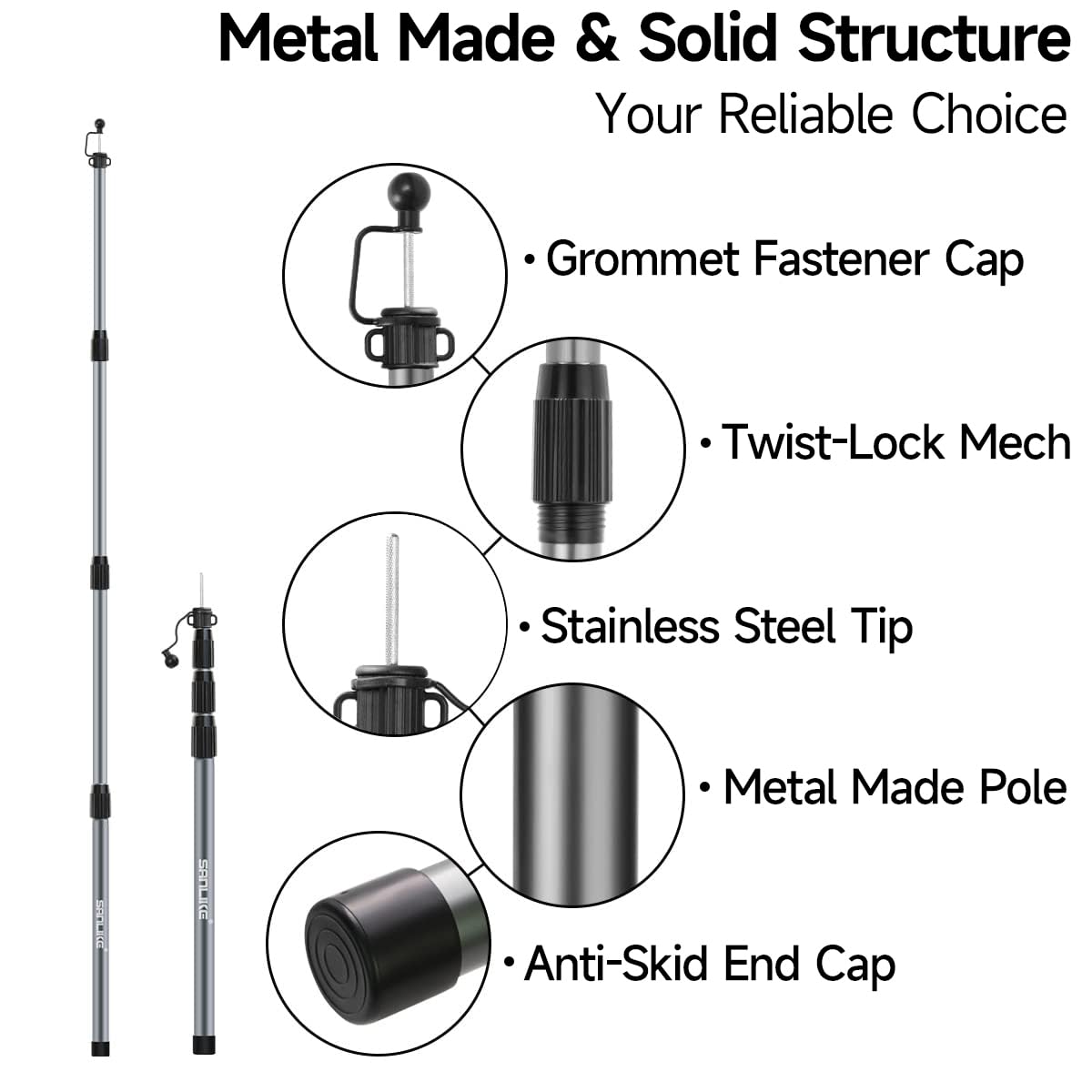 SANLIKE Tent Poles for Tarp, 98 in Tarp Poles Set of 2, Tent Poles Replacement, Telescoping Pole, Canopy Poles, Camping Poles for Rooftop Tents, Trekking Pole Tent for Rain Fly, Camper, Awning β Gray