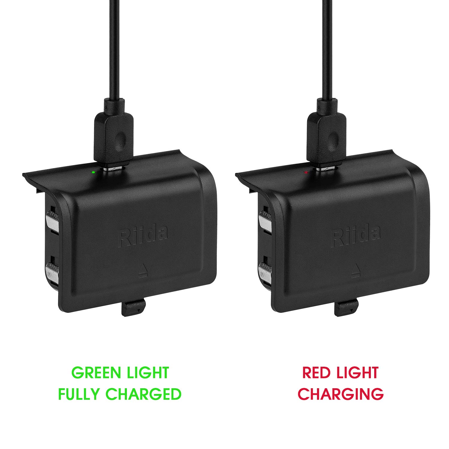 Rii Xbox one Battery Pack 1200mAh (2-Pack) Rechargeable Lithium for Xbox One S/Xbox One X/Xbox One Elite Wireless Controller with 2 of 1 Feet Micro USB Charging Cable and LED Indicator