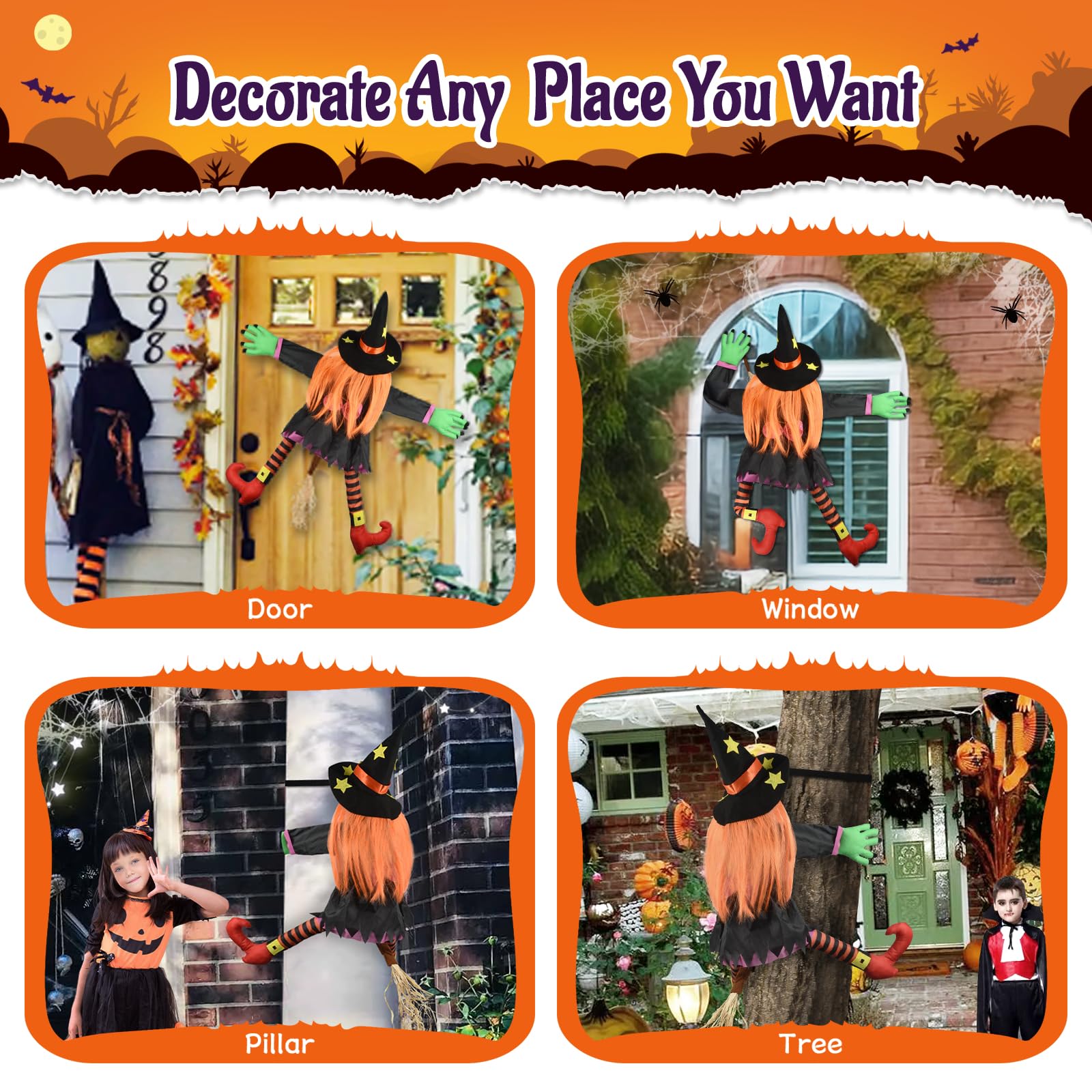 SHAVINGFUN Crashing Witch Halloween Outdoor Decoration-Flying Crashed Witches,Crashing Witch into Tree Halloween,Flying Witch Decor for Front Yard, Tree, Porch, Outdoor Lawn