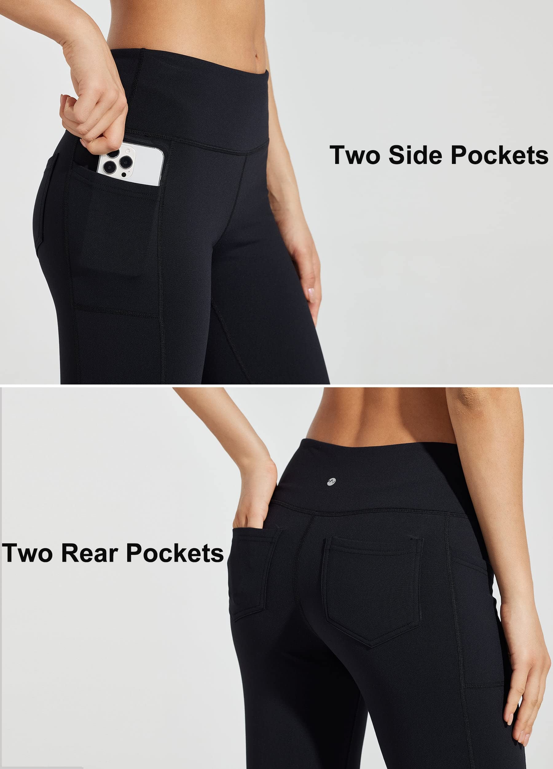 Willit Women's Fleece Lined Pants Yoga Bootcut Thermal Winter Pants High Waisted Flare Leggings Water Resistant Black M