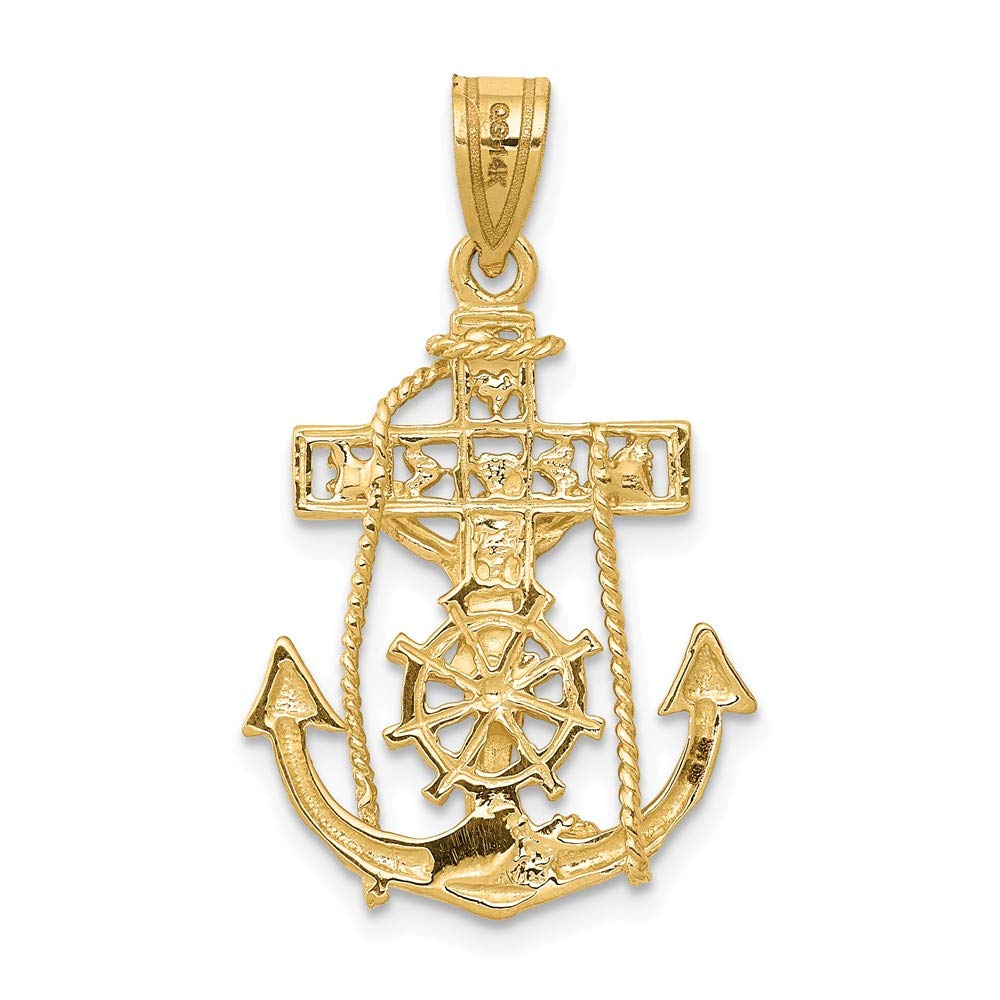 Solid 14k Yellow Gold Anchor Mariners Cross Pendant Charm - 29mm x 18mm