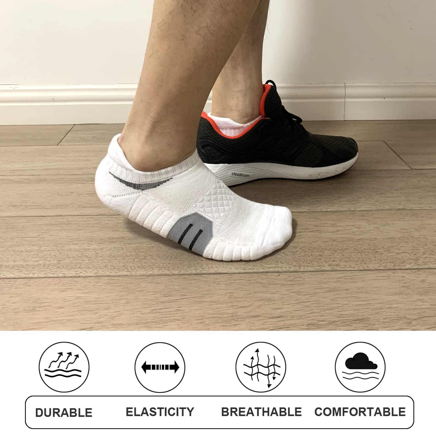 UTYOAA Mens Ankle Socks No Show Running Athletic Low Cut Socks Cushioned Socks 6 Pairs 9-12 White
