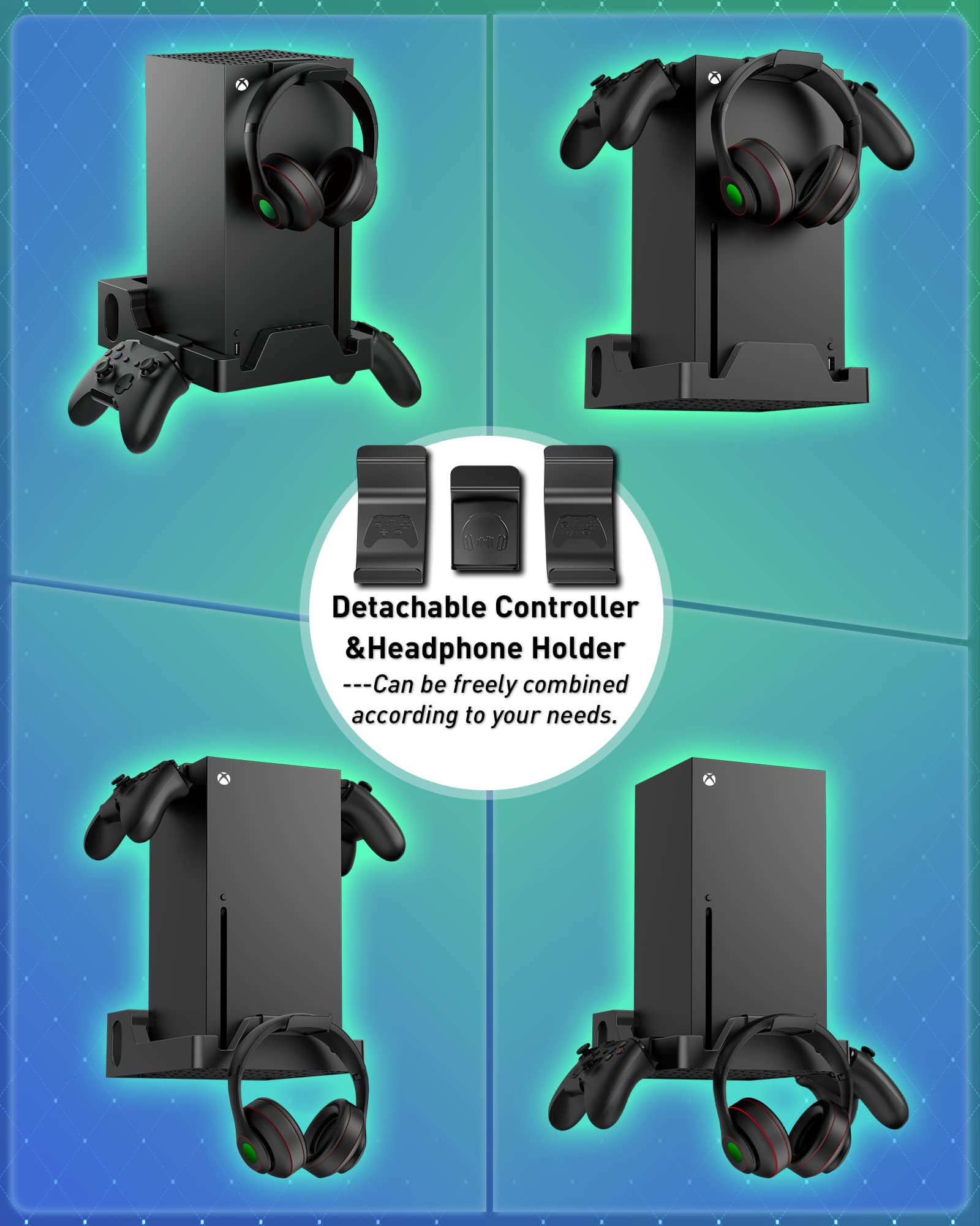 Wall Mount Kit with Cooling Fan for Xbox Series X, Wiilkac Series X Wall Mount kit and Cooling system with 6 Detachable Hooks and RGB Lights, Safely Store and Efficiently Cool Your Console