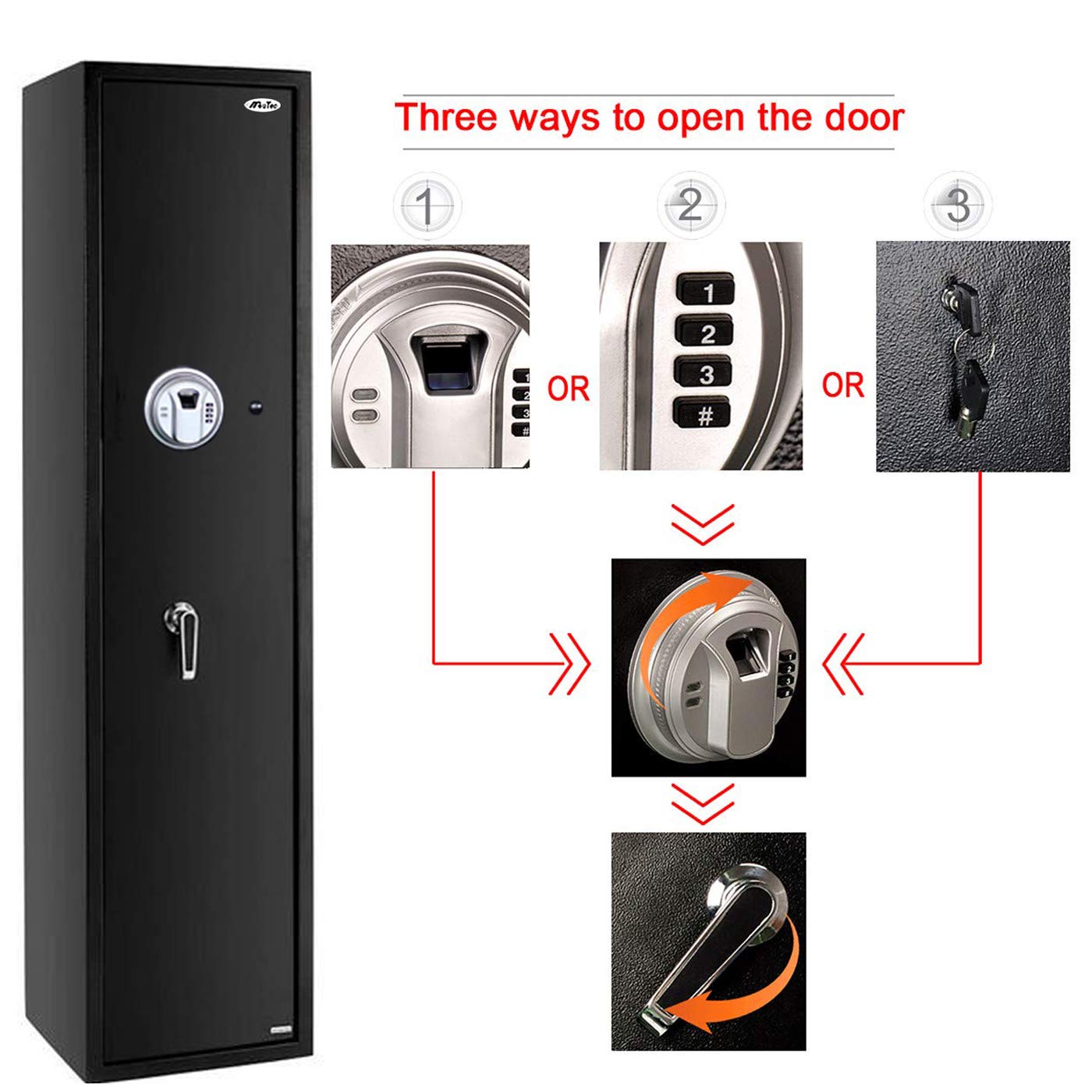Quick Access Biometric Rifle Safe Large Gun Safe Cabinet, Fingerprint 5-Gun Safe Box with Separate Pistol/Handgun Lock Box (Black - Fingerprint)