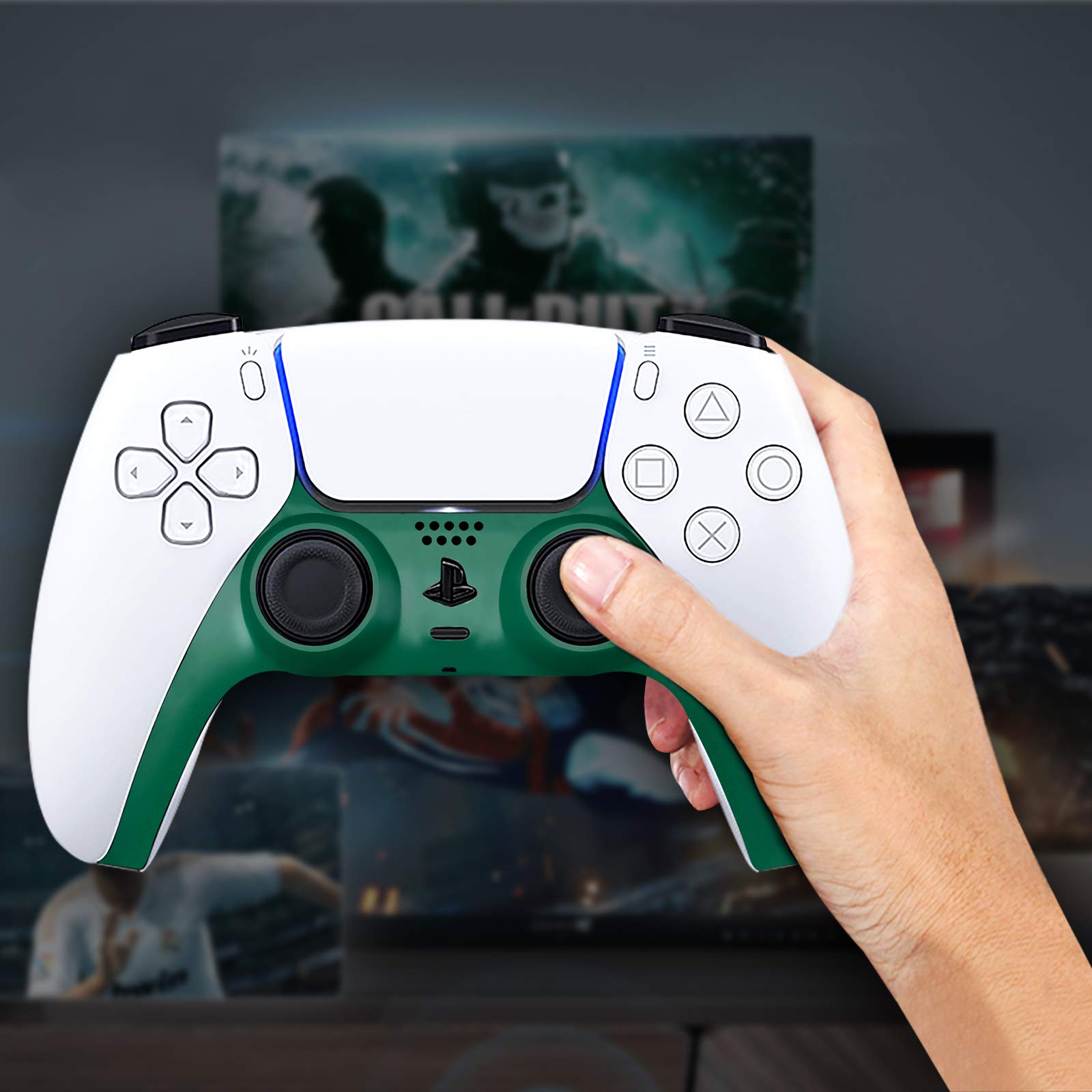 PS Five Controller Accessories, AKNES Customized Face Plates Replacement for PS Five Wireless Controller Accessories Decoration Shells Clip Cover DIY with 8PCS Thumb Stick Grips (Light Green)