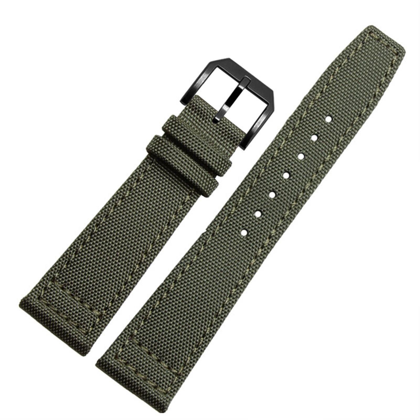 RAYESS for IWC Pilot Spitfire Timezone TopGun Strap Green Black Belts Wristwatch Straps 20mm 21mm 22mm Nylon Canvas Fabric Watch Band (Color : Pin Green Black, Size : 21mm)