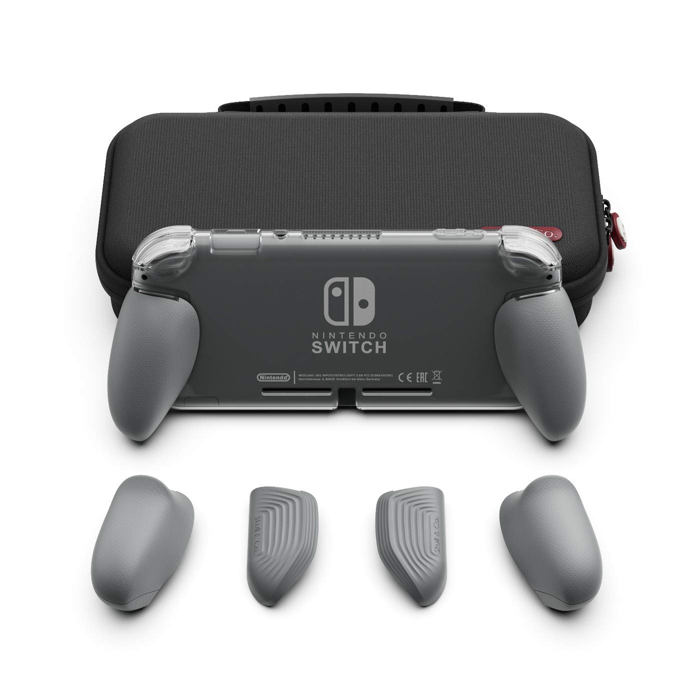 Skull & Co. GripCase Lite Bundle: A Comfortable Protective Case with Replaceable Grips [to fit All Hands Sizes] for Nintendo Switch Lite- Gray