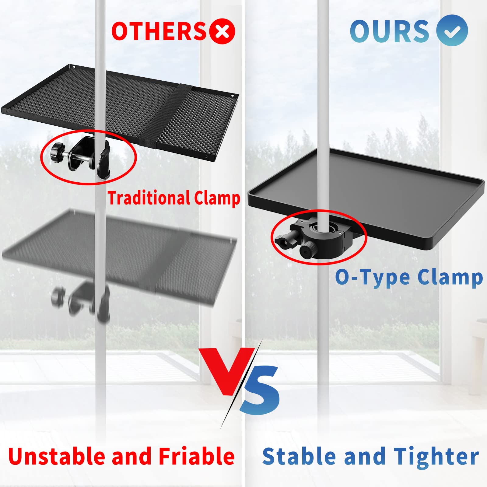 Universal Microphone Stand Tray, Adjustable Mic Stand Tray Clamp On Utility Shelf Stand. Music Stand Tray for Music Sheet, Live Streaming, Karaoke, Recording, Music Stand Accessories (8.7" x 6.5")