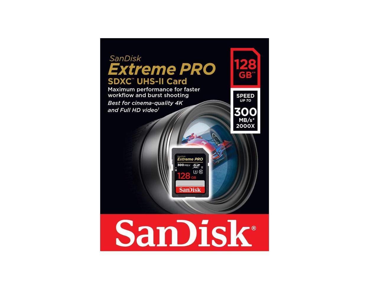 SanDisk Extreme Pro 128GB UHS-II SD Card Works with Canon EOS R6, EOS R5 Mirrorless Camera 300MB/s 4K Class 10 (SDSDXPK-128G-GN4IN) Bundle with 1 Everything But Stromboli 3.0 SDXC Memory Card Reader