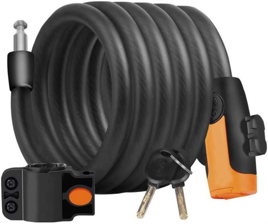 UPPVTE Mountain Bike Bicycle Cable Lock,Fixed Anti-Theft Steel Chain Lock Bicycle Accessories with Mounting Bracket with 2 Keys Anti-Theft Lock (Color : Black, Size : 1.8M)