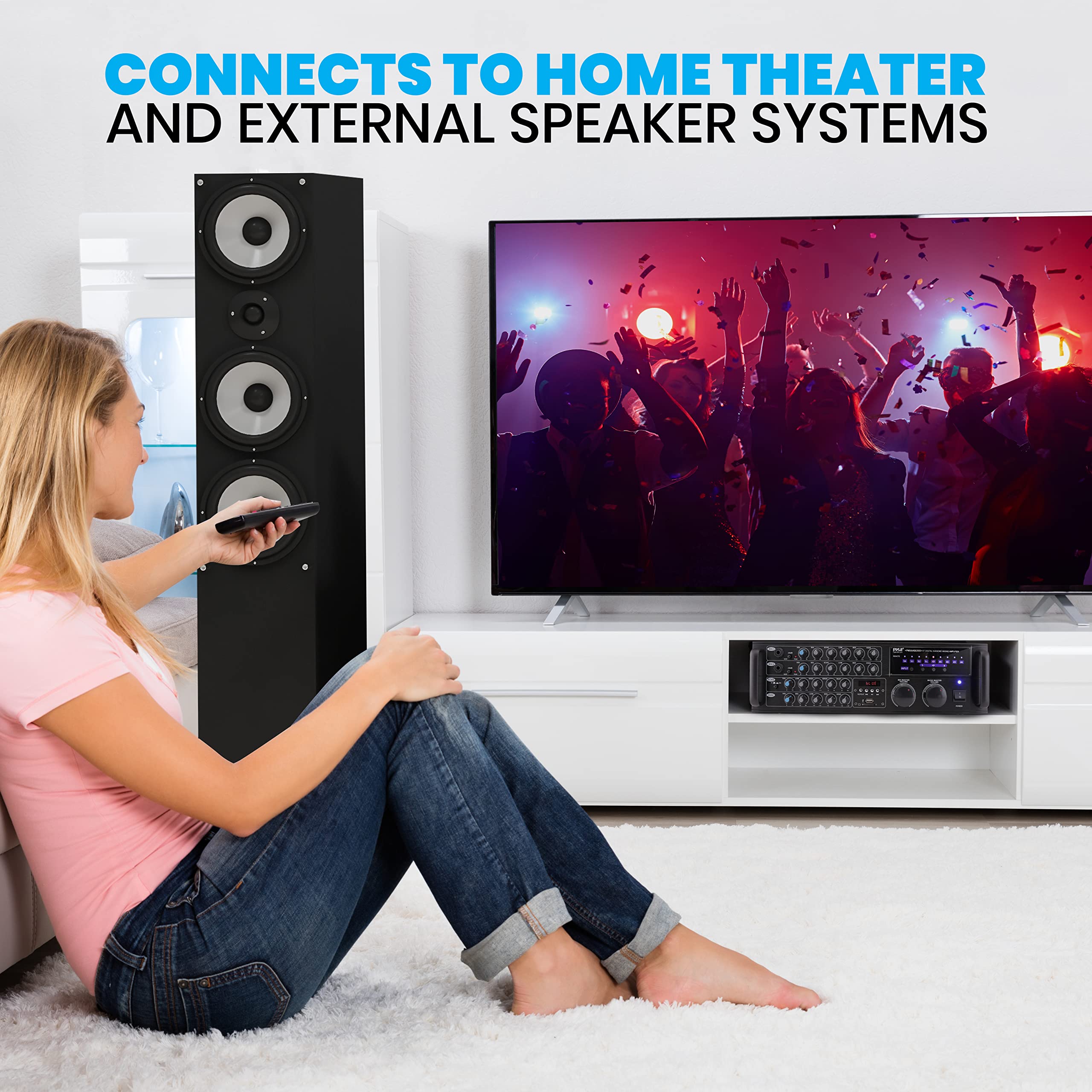 Pyle Dual Channel Bluetooth Mixing Amplifier - 2000W Rack Mount Karaoke Sound Mixer Audio Home Stereo Receiver Box System w/ RCA, USB, AUX - For Speaker, PA, Home Theater, Studio/Stage PMXAKB2000