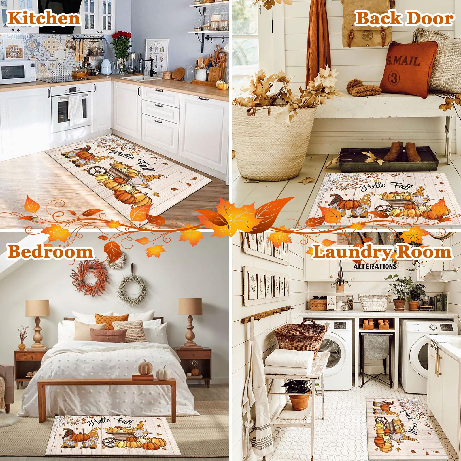 U'Artlines Fall 2Piece Anti Fatigue Kitchen Rugs and Mats+Fall Doormat 32"×48"